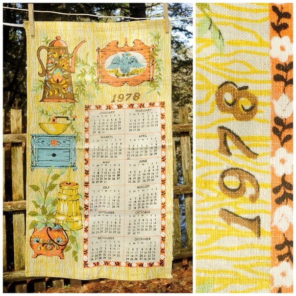 Vintage | Other | Vtg 978 Colonial Kitchen Calendar Towel Butter Churn ...